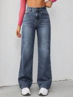 Quality Dark blue high-waisted straight-leg jeans for women for sale