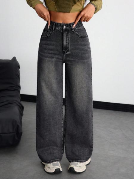 Quality Inky gray high-waisted straight-leg jeans for women for sale