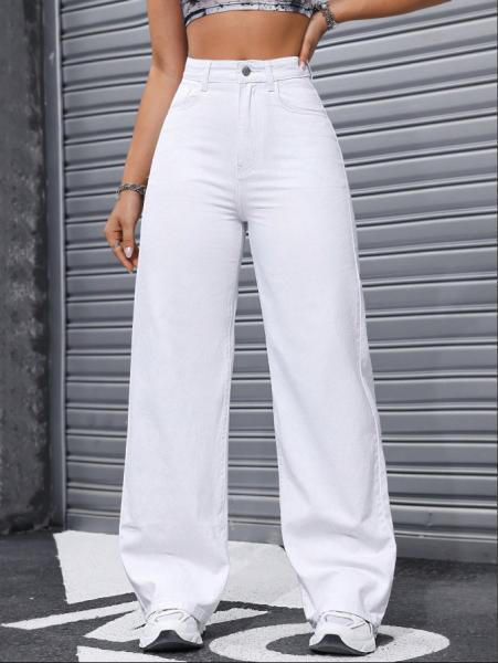 Quality White high-waisted straight-leg jeans for women for sale