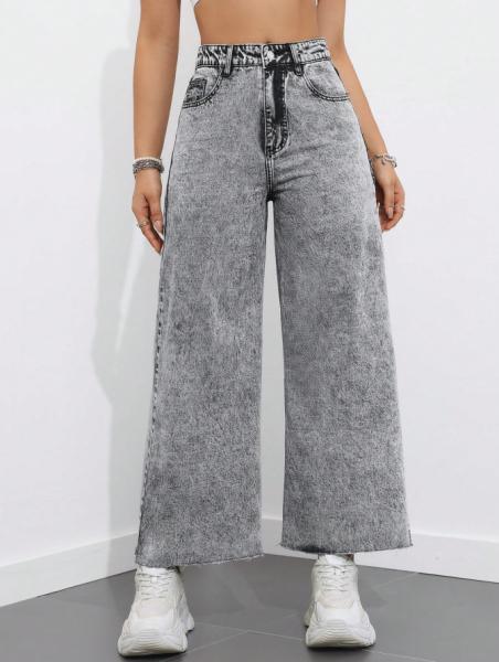 Quality Light gray nine-point long wide-leg jeans for sale