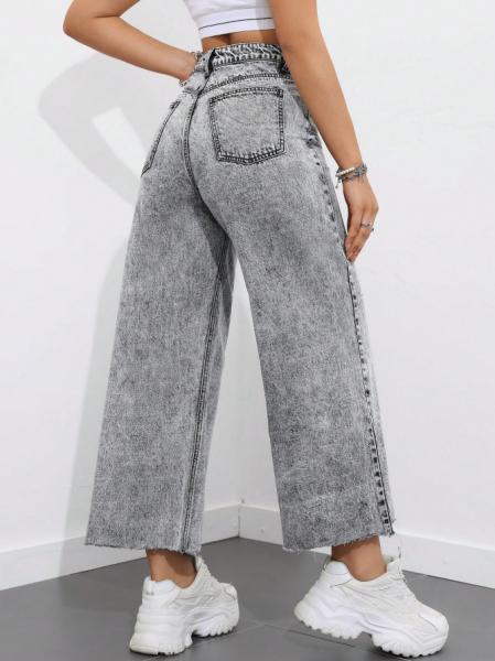 Quality Light gray nine-point long wide-leg jeans for sale