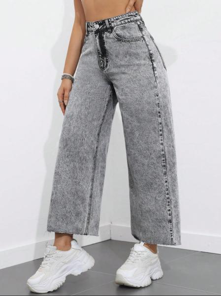Quality Light gray nine-point long wide-leg jeans for sale