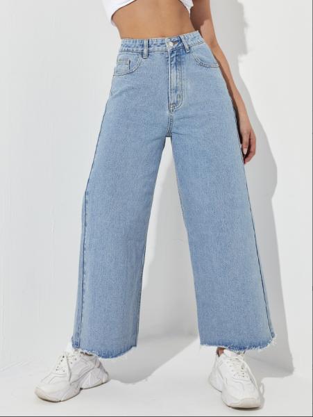 Quality Light blue nine-point long wide-leg jeans for sale