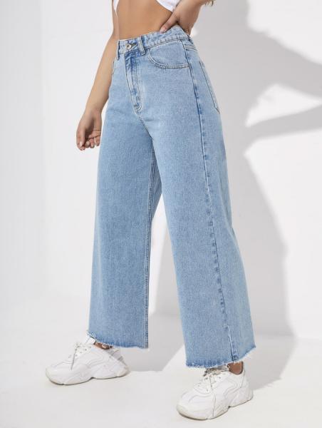 Quality Light blue nine-point long wide-leg jeans for sale