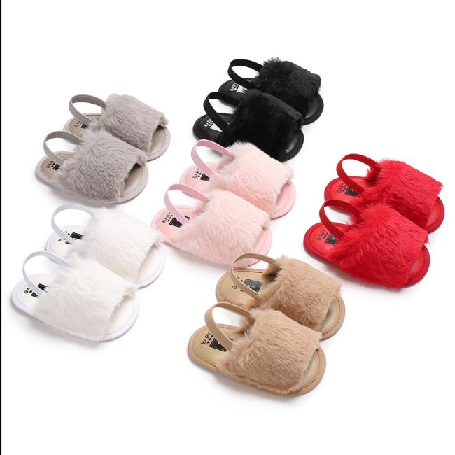2021 Newborn Infant Casual Walking Shoes Toddler Fur Imitation Girls Summer Sandal
