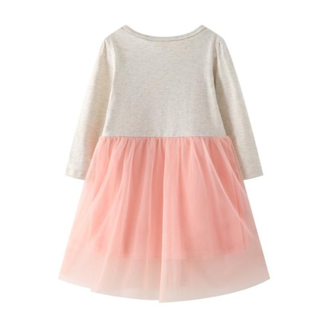 Girls Rainbow Tulle Dress Long-Sleeve Children Cute Dress Casual Dress 2-7y