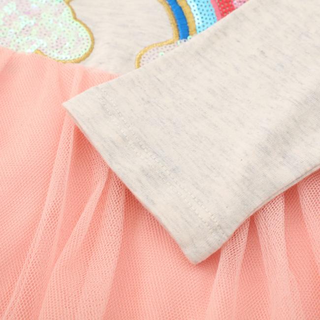 Girls Rainbow Tulle Dress Long-Sleeve Children Cute Dress Casual Dress 2-7y