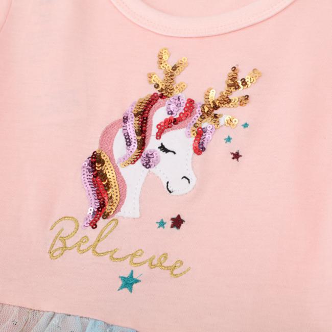 Girls Rainbow Tulle Dress Long-Sleeve Children Cute Dress Casual Dress 2-7y