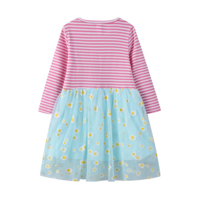 Girls Rainbow Tulle Dress Long-Sleeve Children Cute Dress Casual Dress 2-7y