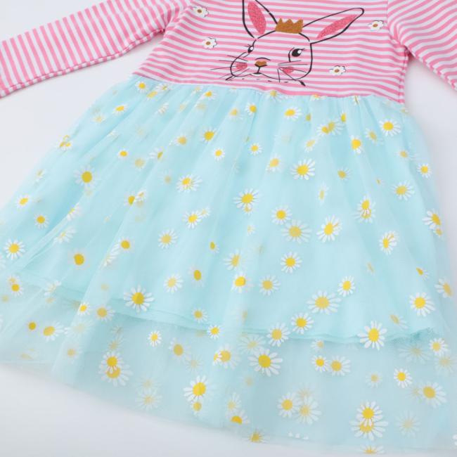 Girls Rainbow Tulle Dress Long-Sleeve Children Cute Dress Casual Dress 2-7y