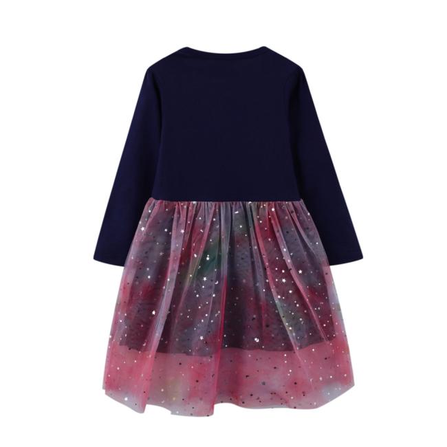 Girls Rainbow Tulle Dress Long-Sleeve Children Cute Dress Casual Dress 2-7y