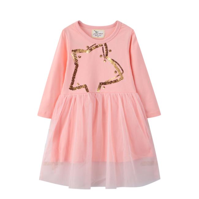 Girls Rainbow Tulle Dress Long-Sleeve Children Cute Dress Casual Dress 2-7y