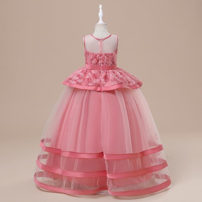 Wholesale Baby Clothes Girls Party Garment Ball Gown Dress Princess Pink Party Dress