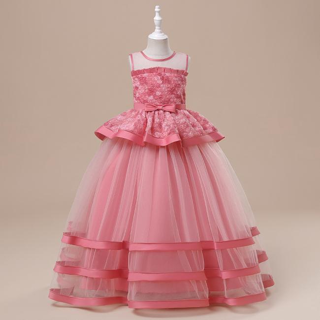 Wholesale Baby Clothes Girls Party Garment Ball Gown Dress Princess Pink Party Dress