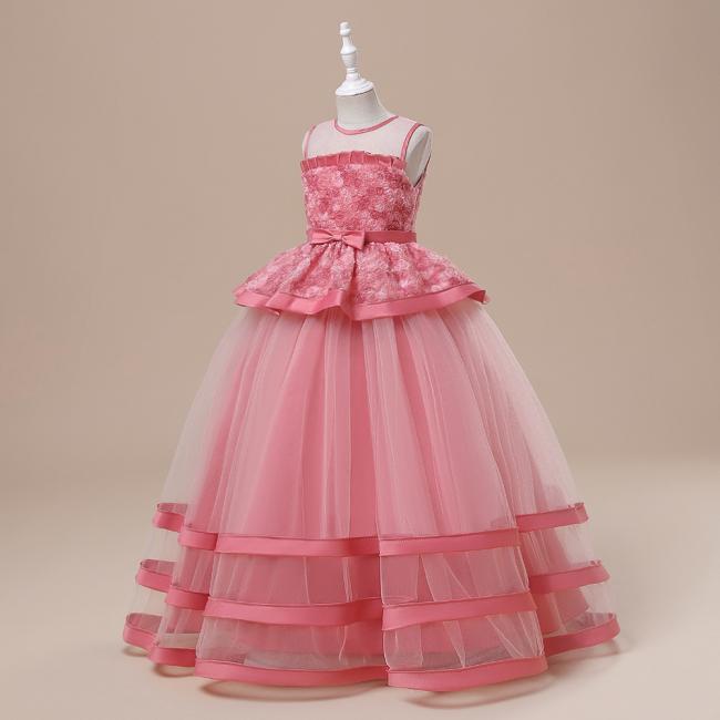 Wholesale Baby Clothes Girls Party Garment Ball Gown Dress Princess Pink Party Dress