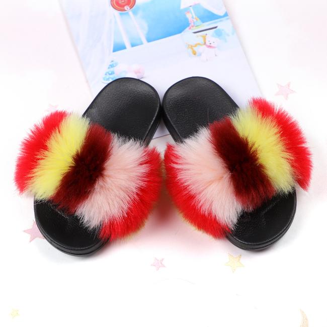 Fashion Baby Shoes Baby House Slipper Bedroom Indoor Home Winter Warm Fox Faux Fur Fluffy Fuzzy Shoes Mother and Daughter Shoes Slipper