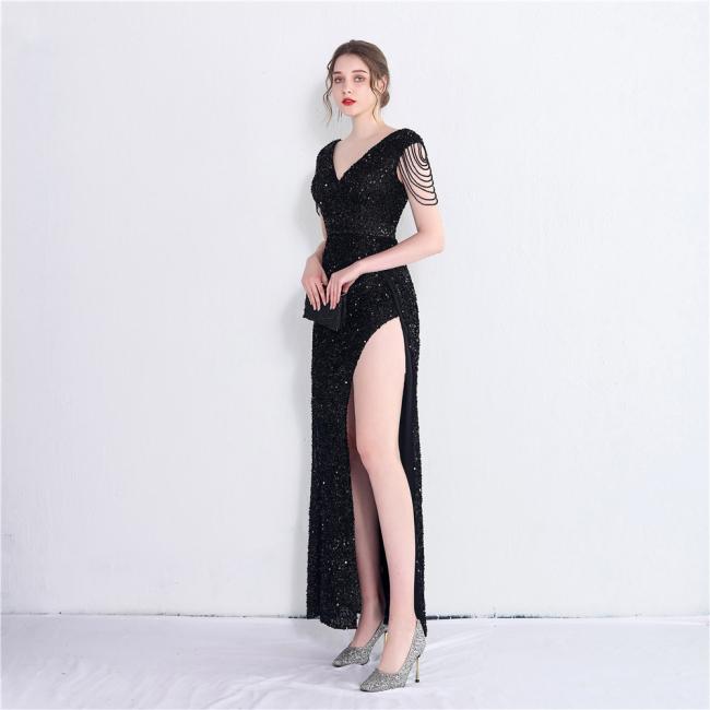 Evening Party Prom Women Dress Sequin Slim Sheath Women Sexy Skinny Wedding Dress High Quality