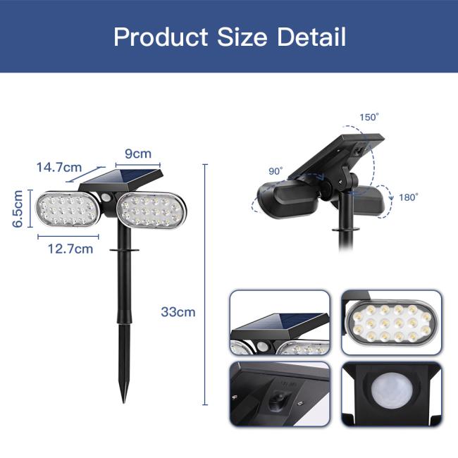 New Design Solar Outdoor LED Lighting Spotlight Solar Powered Garden Light with Motion Sensor 2021