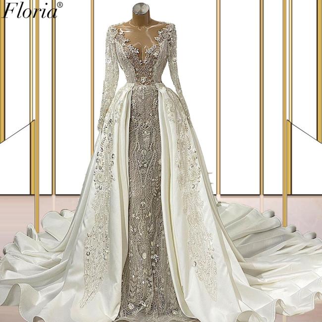 Customized Bridal Dress Lace Wedding Dress Bride Gowns Trailing Vestido De Noiva Detachable