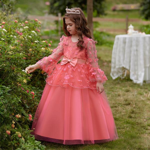 Quality Baby Clothes Flower Girls Party Garment Wedding Dress Princess Long Dress for sale