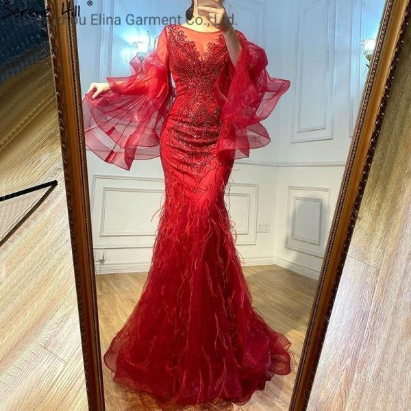 Quality Hot Selling Sequined Sex Beading Ball Dress Luxury Feather Evening Party Dress Mermaid Bridesmaid Gowns Plus Size for sale