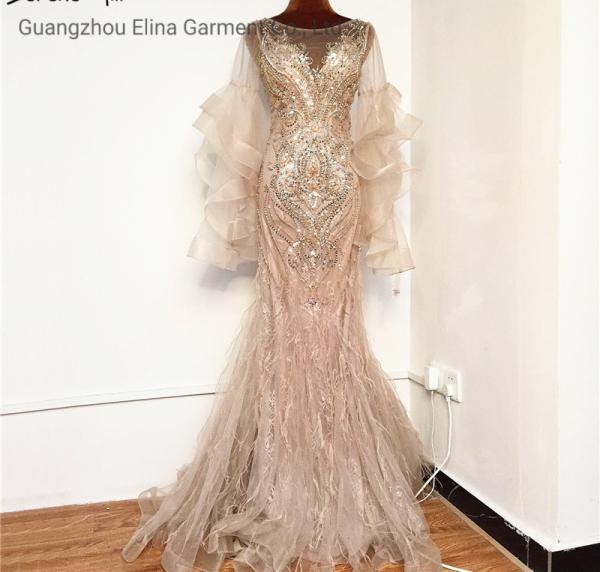 Quality Hot Selling Sequined Sex Beading Ball Dress Luxury Feather Evening Party Dress for sale