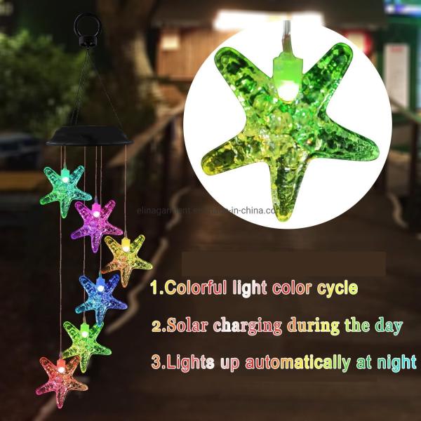 Quality LED Solar Light Ball Wind Chime Changing Color Waterproof Star Heart Wind Chimes for sale