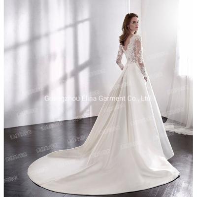 China 2021 Western Hot Selling Embroidery Add Satin Bridal Dress Evening Party Frock Bridesmaid Gowns Plus Size Vestido De Noiva for sale