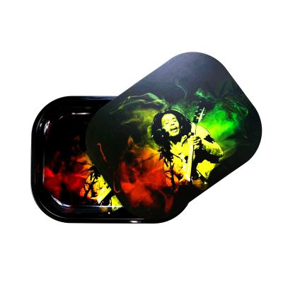 China Wholesale Custom Logo Smoke Metal Weed Rolling Tray Mini Tobacco Rolling Trays With Magnetic Lid for sale