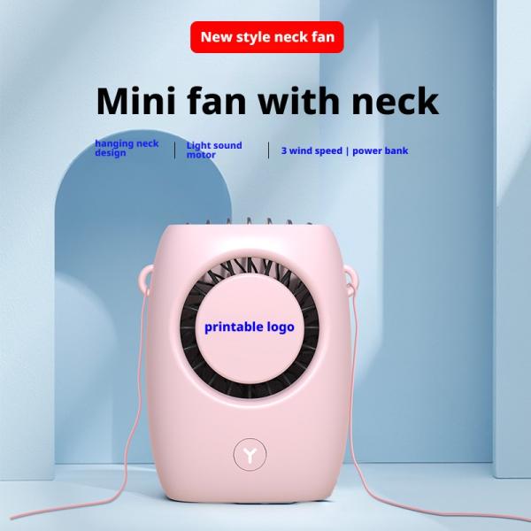Quality Custom Logo Mini Neck Fan With Power Bank 3 Speed Lightweight Portable USB Rechargeable for sale