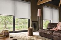 China Beige 100% Polyester Foam Coated Roller Window Blinds For Offices for sale