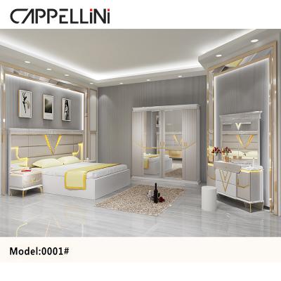 Cina Lampade laterali di notte della Tabella del MDF dell'unità di elaborazione di camera da letto degli insiemi della mobilia dell'oro moderno di cuoio di controllo in vendita