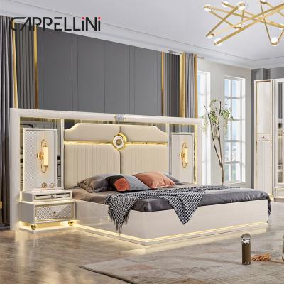 China Luxe houten frame king size lederen slaapkamer sets dubbele huis koningin hout modern full bedroom meubels set Te koop