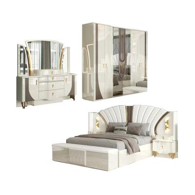 Cina OEM all'ingrosso Bianco Reale di lusso Doppio letto King Size Camera padronale Moderna Casa Cornice di legno Set di mobili per camera da letto completa in vendita