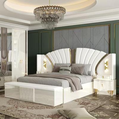 Cina OEM all'ingrosso Bianco Reale di lusso Doppio letto King Size Camera padronale Moderna Casa Cornice di legno Set di mobili per camera da letto completa in vendita