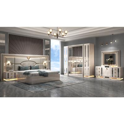 China Moderne Luxus Holzrahmen Doppel King Size Bett Set Villa Home Master Room Königin Leder Holz Mdf Vollmöbel Schlafzimmer Sets zu verkaufen