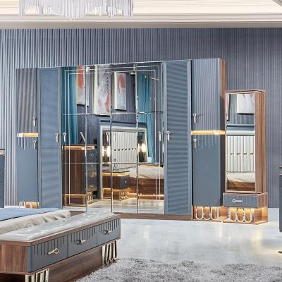 China Hoogwaardige moderne houten king size dubbelbed set lederen hoofdplank hout luxe huismeubelen slaapkamer sets Te koop