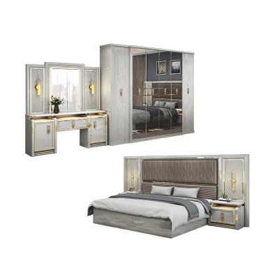 China Compleet modern leer houten king size bed 5 stukken sets dubbele master room queen full luxe huis slaapkamer meubels set Te koop