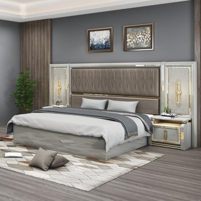 China Compleet modern leer houten king size bed 5 stukken sets dubbele master room queen full luxe huis slaapkamer meubels set Te koop