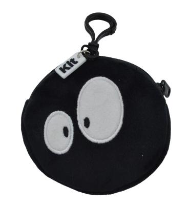 China Ronde vorm schattig borduurwerk en afgedrukte emoji Plush munt tas met siliconen tag Te koop