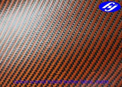 China Matte Twill Synthetic Leather Fabric / Orange Carbon Fiber Kevlar Hybrid for sale