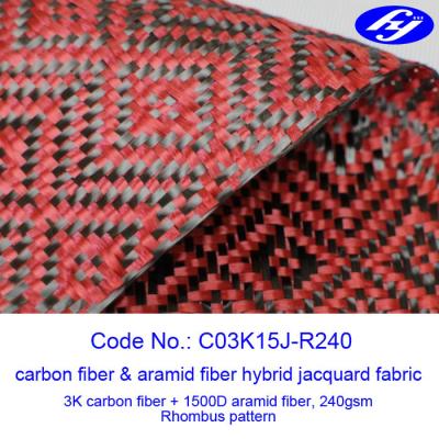 Cina Fibra nera/rossa del tessuto di Aramid del carbonio del rombo del jacquard del Kevlar del carbonio in vendita