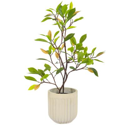 China 80cm Artificial Landscape Trees With Black Pot Preserved Moss Consise Style Green Yellow Leaves for sale