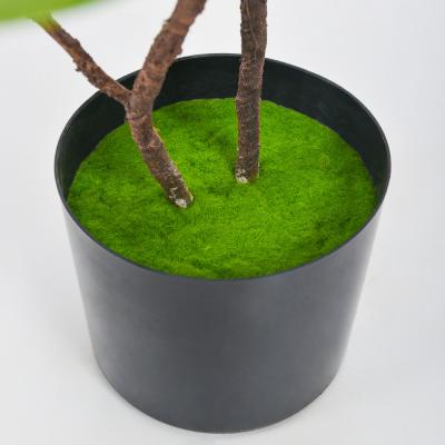 China 80cm Artificial Landscape Trees With Black Pot Preserved Moss Consise Style Green Yellow Leaves for sale
