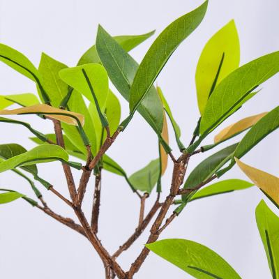 China 80cm Artificial Landscape Trees With Black Pot Preserved Moss Consise Style Green Yellow Leaves for sale