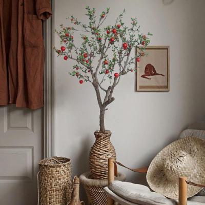China Simulated Space Decor Artificial Pomegranate Tree Landing Bonsai Ornamental Greenery for sale