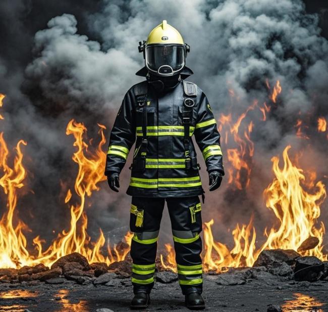 Close-up of uniform material in fire rescue scenario
