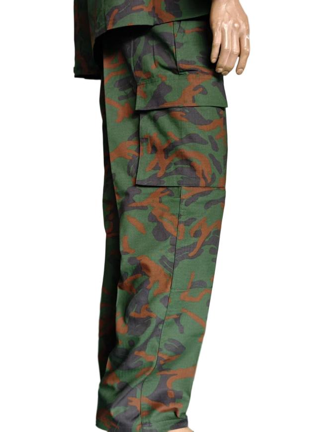 Side view of tactical pants with Velcro-closure pockets