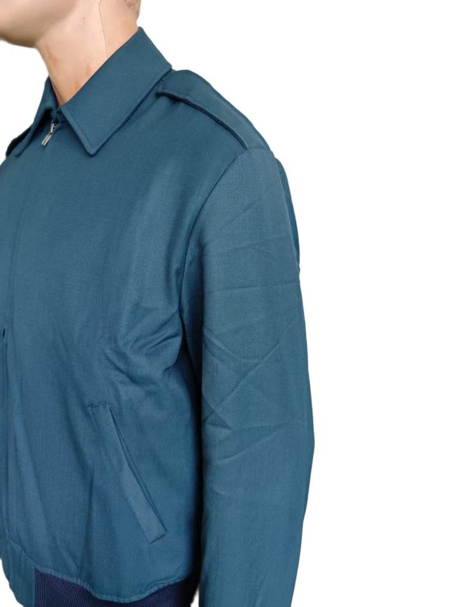 Blue military jacket detail view