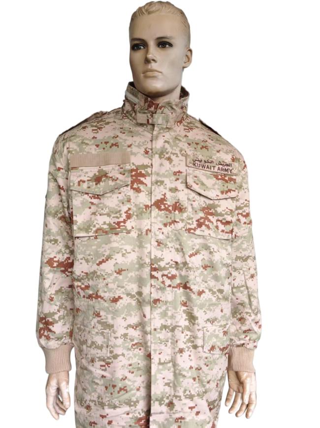 Military jacket detail showing metal buttons and stitching